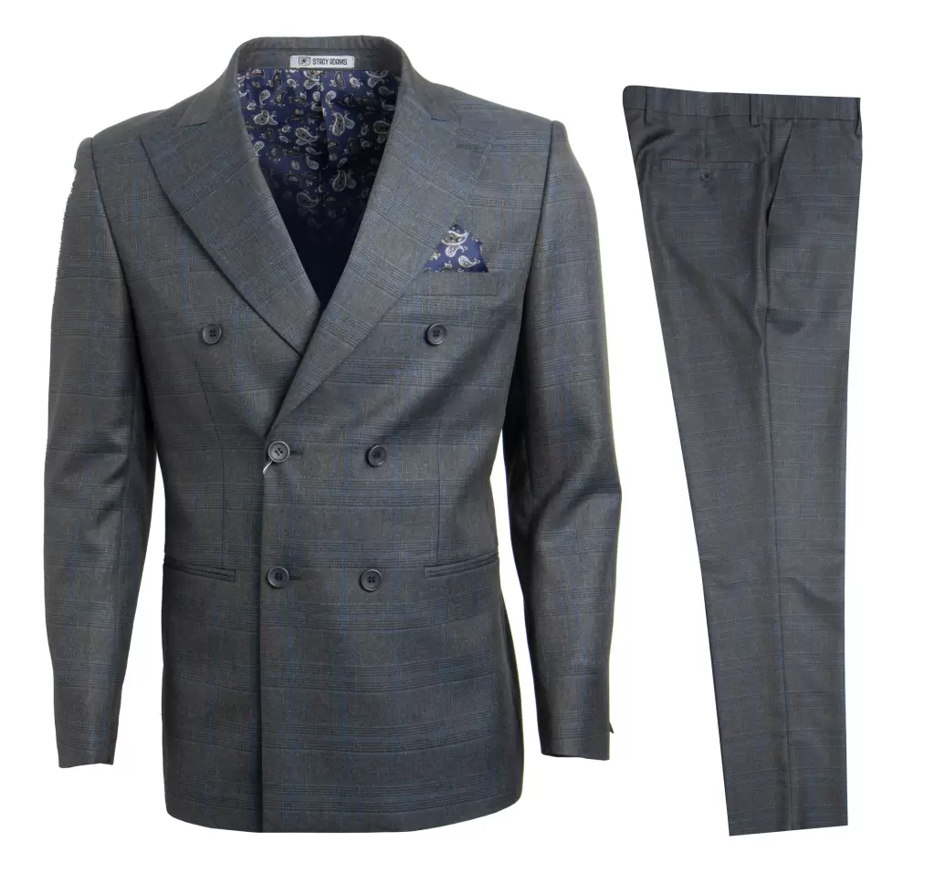 Grey / Blue Glen Check 2 PC Stacy Adams Suit | Quinceañera Suits