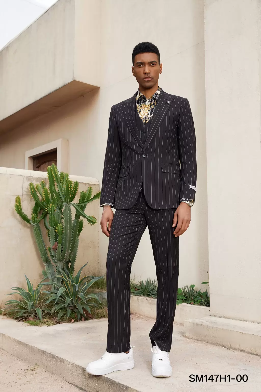 Stacy Adams Hybrid-Fit Vested Suit, Black Pinstriped | Quinceañera Suits
