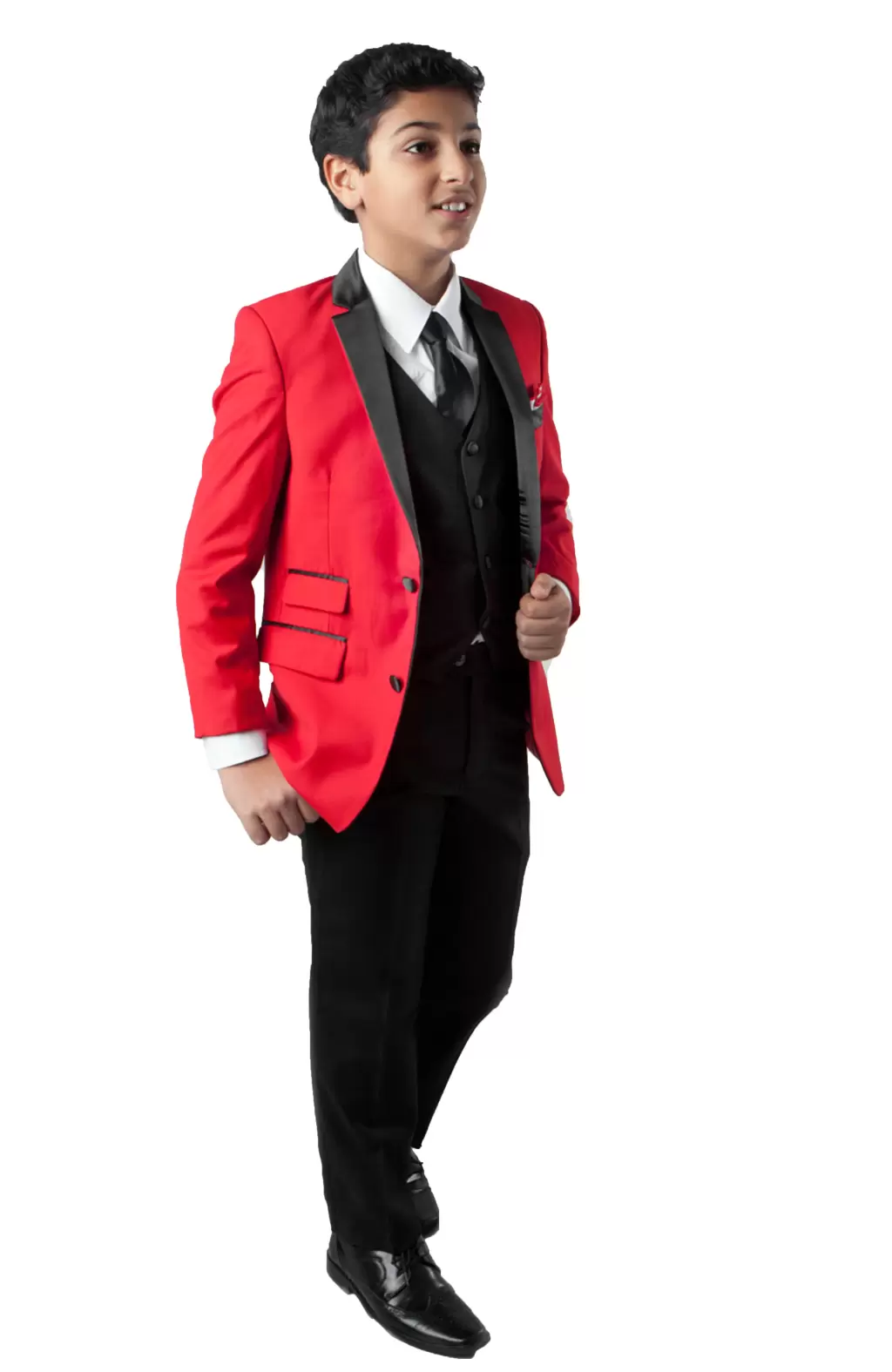 Tazio Regular Fit Boys Satin Lapel Suit 4pc Set, Red/Black ...
